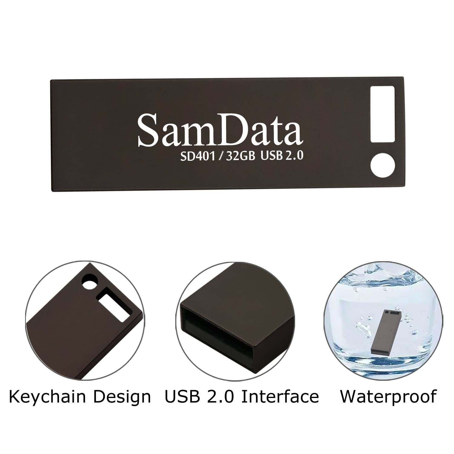 SamData 32GB USB Flash Drives Thumb Drive Memory Stick USB Stick Jump Drive 32GB USB Drive Pen Drive Zip Drive Waterproof Metal Mini Design for PC Laptop Storage and Backup,Black