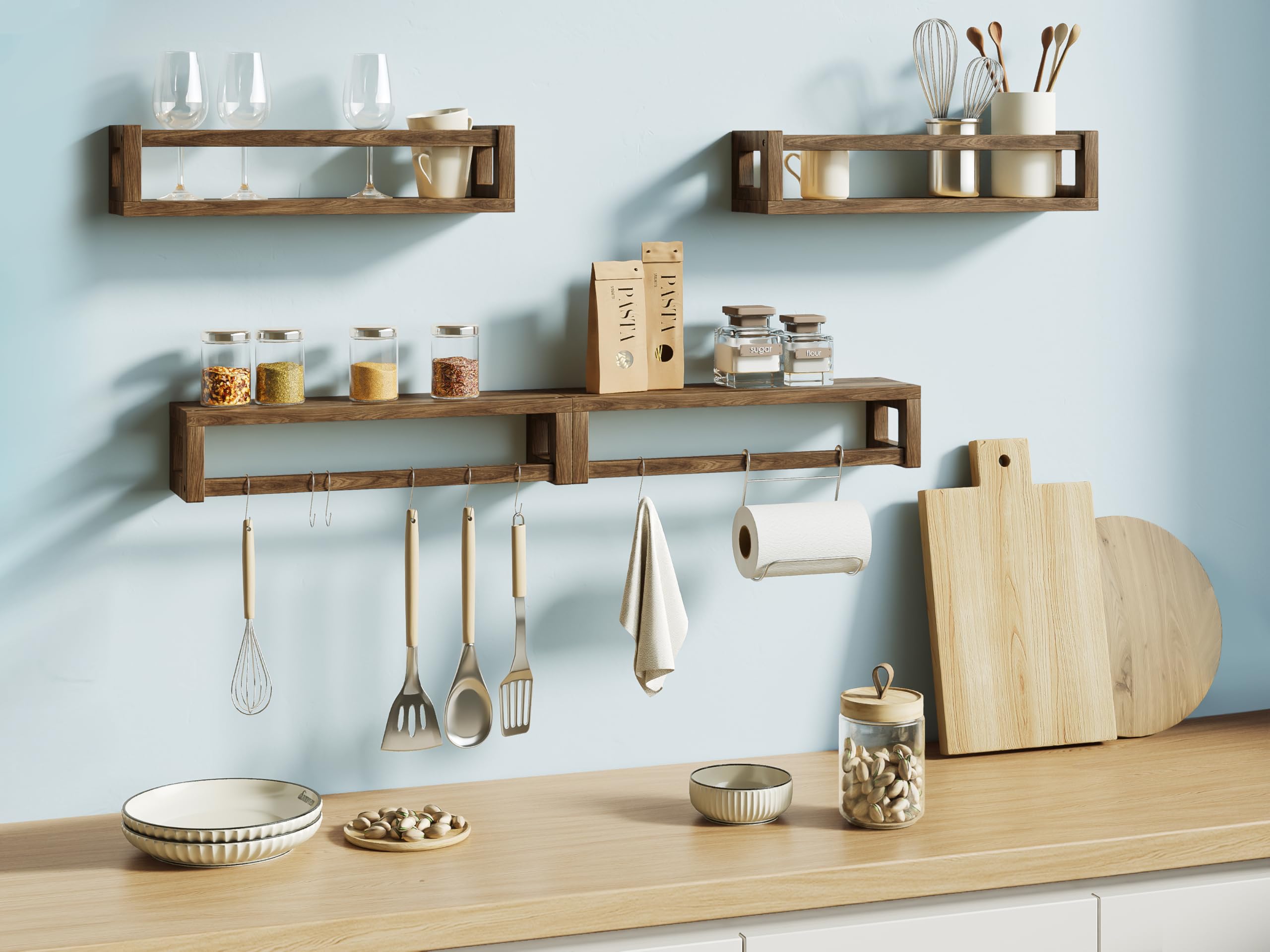 TidyCorner Upgraded Thick Floating Shelves - Multi-Use Wall-Mounted Bookshelves for Kids and Nursery, Ideal for Books, Toys, Spice Rack, Decor - Walnut Brown