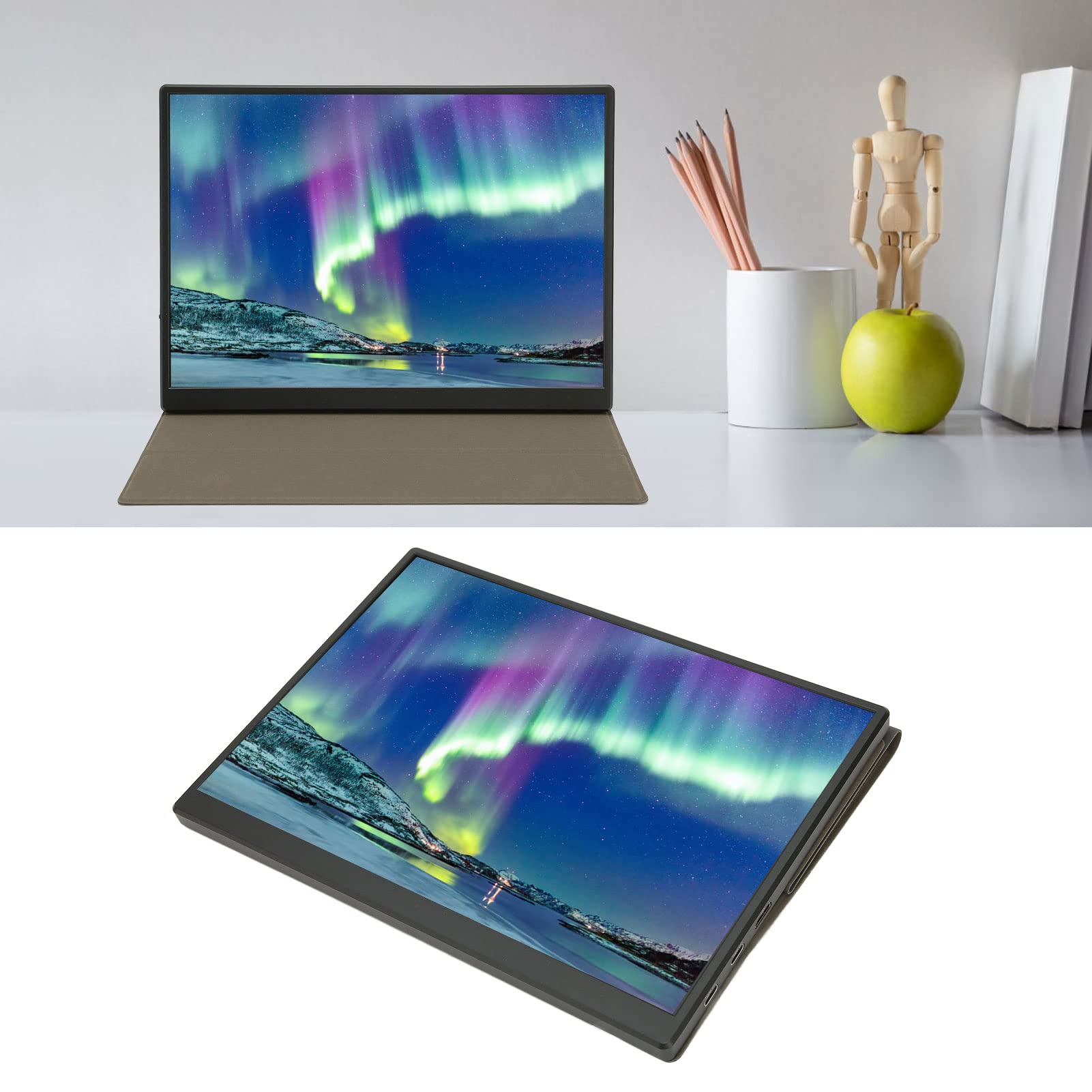Small Screen Builtin Speakers FHD IPS Screen Portable 1920x1280 IPS Screen with PU Leather Case for Gaming
