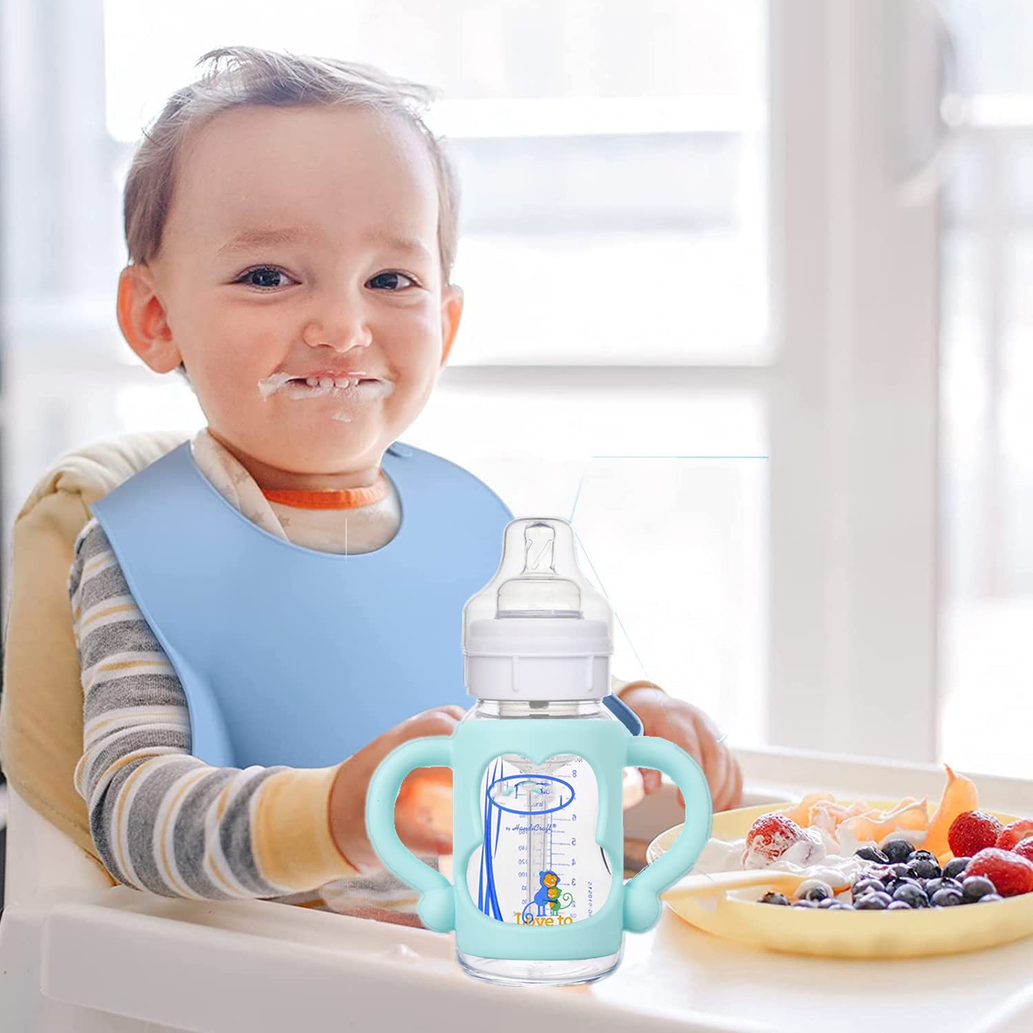 Smarbore Bottle Handles for Dr Brown Baby Bottles, 100% Silicone Baby Bottle Holder for Easy Grip, Sippy Cup Handle for Dr Brown Narrow Sippy Bottle, Teach Babies to Drink Independently, 2 Pack