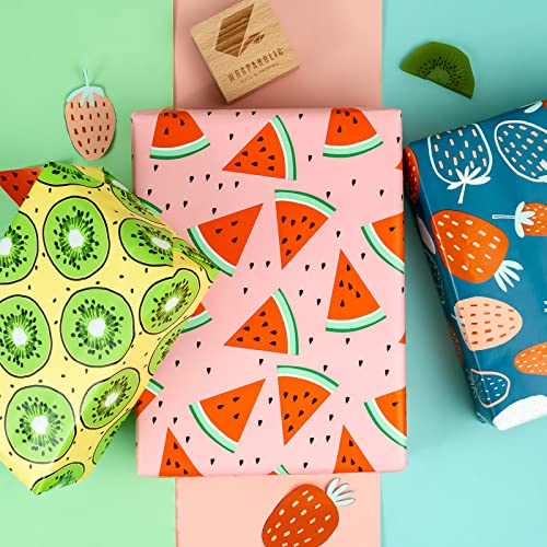 WRAPAHOLIC Fruit Wrapping Paper Sheet - 12 Sheets Watermelon Design Folded Flat for Birthday, Party, Baby Showers - 19.7 Inch X 30 Inch Per Sheet