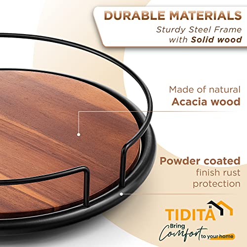 TIDITA 10" Acacia Lazy Susan Organizer for Cabinet - Wood Lazy Susans Turntable for Countertop - Wooden Kitchen Turntable Storage Food Bin Container for Table; Spices, Fridge, Pantry (10 Inch Acacia)
