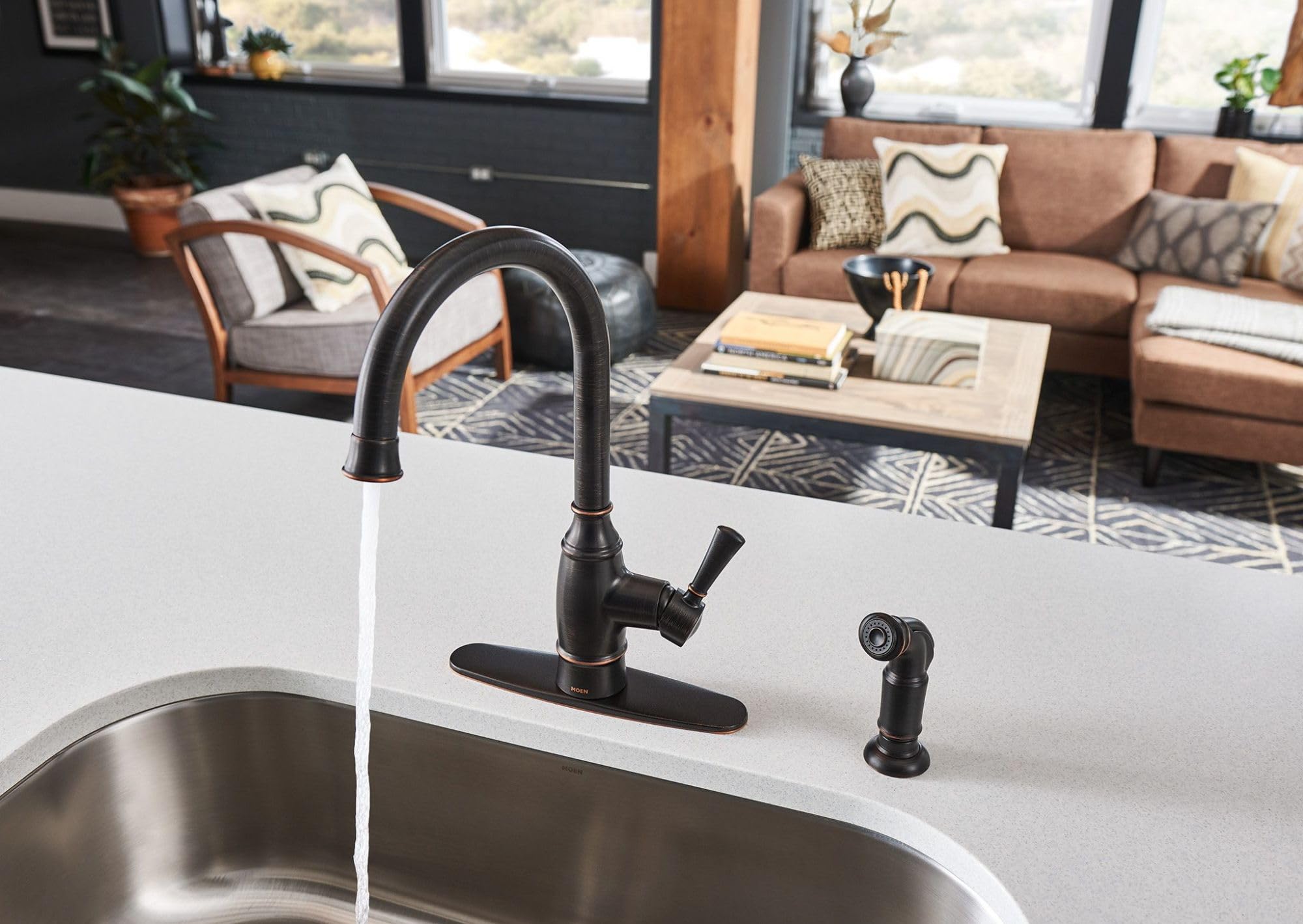Moen Noell Mediterranean Bronze Traditional Single-Handle Standard Kitchen Faucet with Side Sprayer, 87506BRB