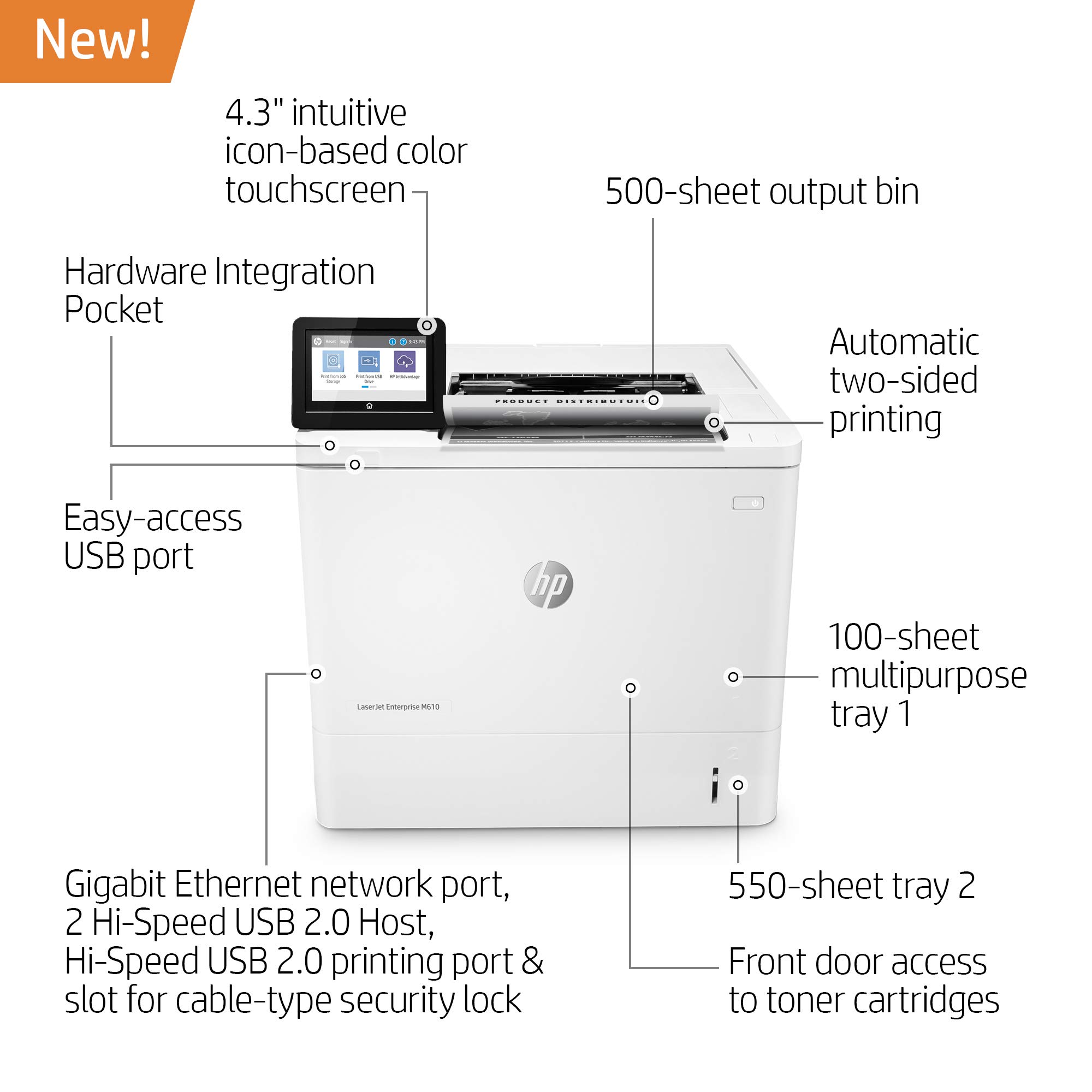 HP Laserjet Enterprise M610dn Monochrome Duplex Printer (7PS82A) (Renewed)