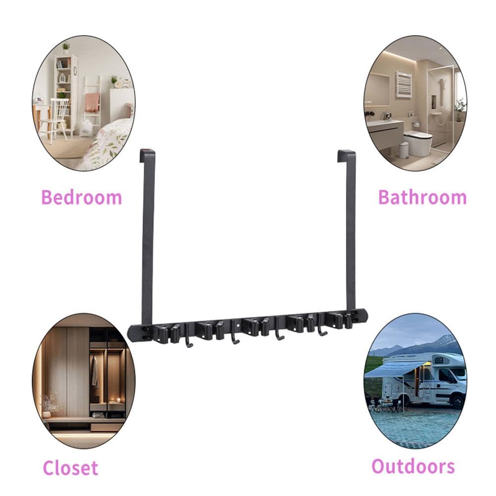 QHUDLV Broom Holder Over The Door,Mop and Broom Holder with Over Door Hook,Wall Mount Broom Storage Tool Organizer Garage Organization and Storage Utility Rack,-Rake, Shovel, Mop Hanger