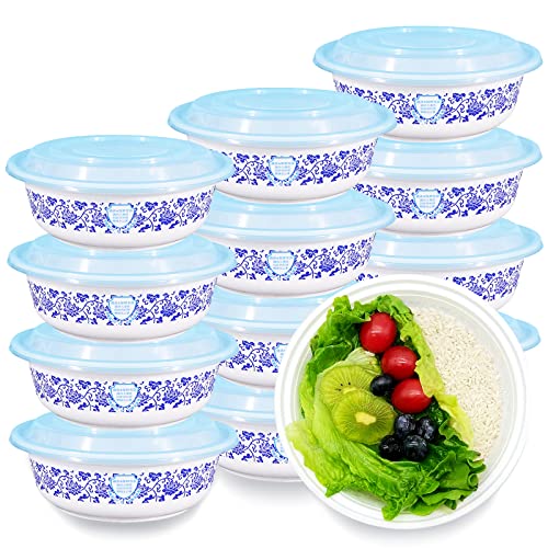 Zhongzheng (24oz) Round Meal Prep Containers,Plastic Meal Prep Bowls with Lids,Reusable Food Storage Containers,Disposable salad bento box sets,Stackable, Microwaveable, Fridge Safe.(25 Sets)