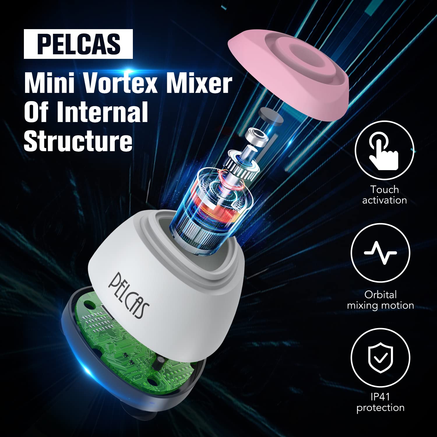 PELCAS Mini Vortex Mixer, 3000RPM Vortex Shaker with Touch Function, Ink, Nail Polish, Eyelash Glue, Acrylic Paints Mixing, Lab Vortex for Test Tubes and Centrifuge Tubes