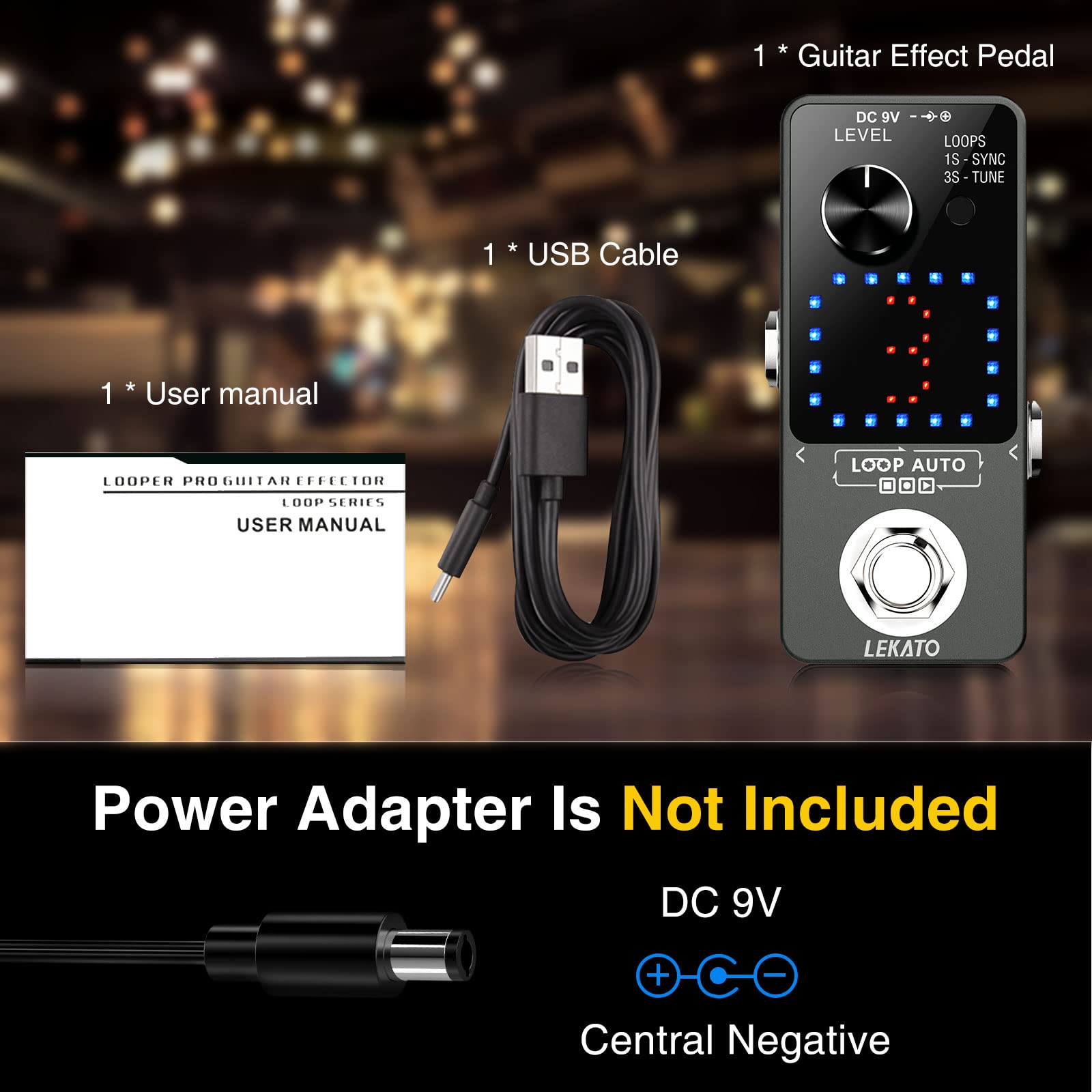 LEKATO Looper Pedal, Guitar Looper Pedal for Electric Guitar Bass Guitar Loop Pedal with SYNC & Tuner Function Triple Loop Pedal with LED Screen Unlimited Overdubs 3 Loops 18 Minutes Record Time(Grey)