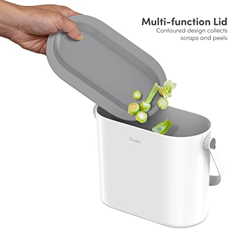 QUALIAZERO Multi-Purpose Countertop Compost Bin | 4L / 1 Gal ABS Plastic Slim Shape | Trash Can with Gray Lid | (4L / 1 Gal, Gray)