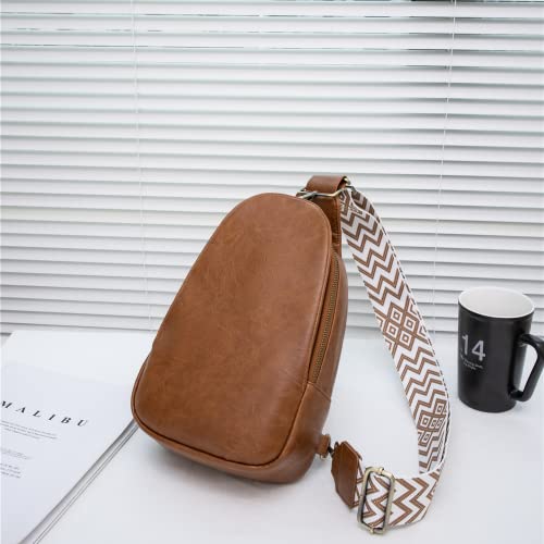 WSRYDJDL Women Chest Bag Sling Bag Small Crossbody PU Leather Satchel Daypack Shoulder backpack for traveling hiking Cycling (Brown)