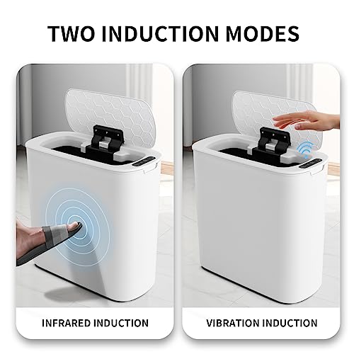 TrashAid Touchless Bathroom Trash Can with Lid, 5.5 gallon Rechargeable Motion Sensor Slim Trash Bin Automatic, Smart Plastic Garbage Can White Wastebasket for Toilet, Office, rv, Bedroom, Living Room