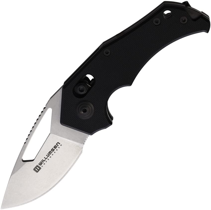 Willumsen Copenhagen RN23SBL Red E Nano 2.5" Blade Black Handle Folding Knife
