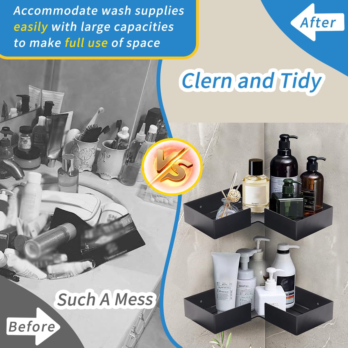 Yinlinsta Large Shower Caddy-2 Pack Black Shower Caddy - Bathroom Organizers and Storage, Shower Shelves for Convenient Shower Organization