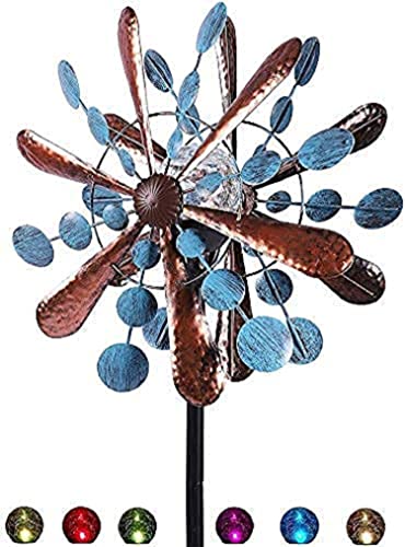 NUENUN Wind Spinner Outdoor Metal - Multi-Color Seasonal LED Lighting Solar Powered Glass Ball with Kinetic Wind Spinner Dual Direction for Patio Lawn & Garden