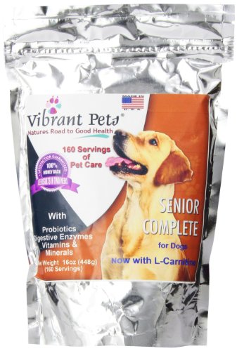 Vibrant Pets SC16 Senior Complete Dog Immune System Supplement | Older Dog Muscle and Joint Supplement with Probiotics and Enzymes for Digestion | Nutrient-Rich Skin and Coat Immune Booster Powder, 16 oz.