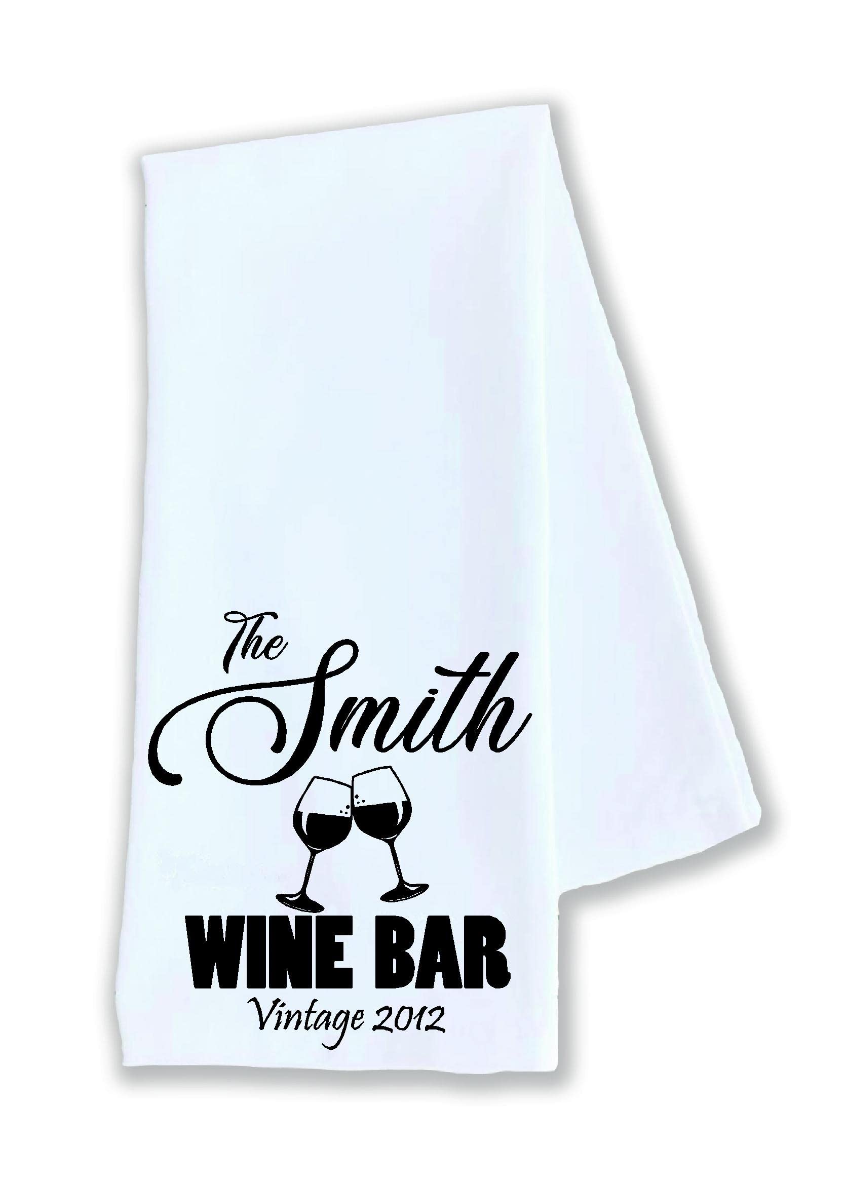 Kitchen dish towel The wine bar custom family name and date funny cute Kitchen Decor drying cloth…100% COTTON