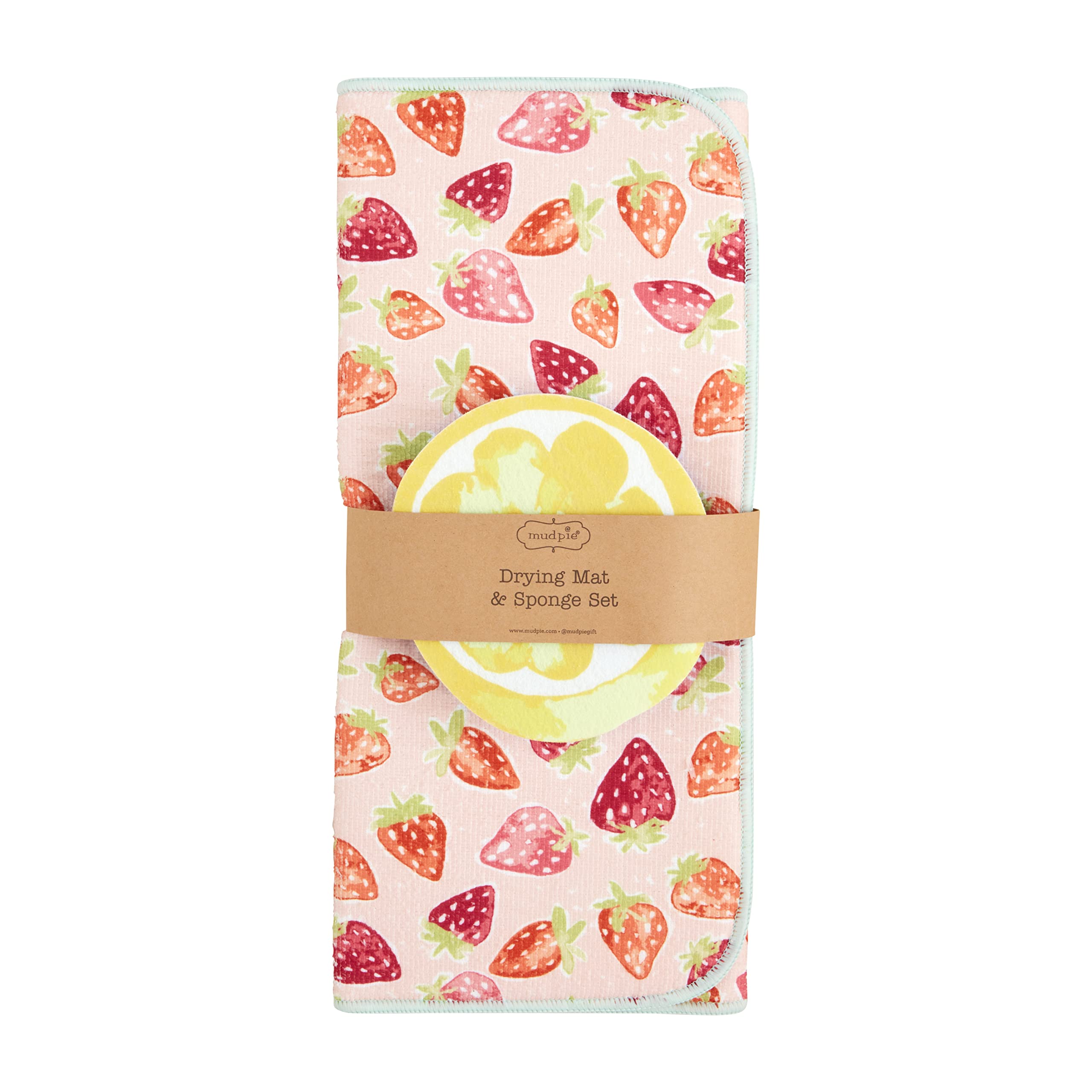 Mud Pie Strawberry Drying Mat Set, Mat 15" X 20" | Sponge 5" Dia