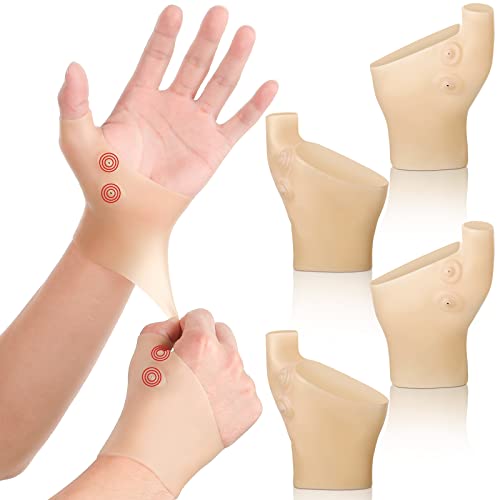 Nuanchu 4 pieces Gel Wrist Thumb Braces Wrist Hand Thumb Gloves Waterproof Wrist Compression Sleeve Hard Thumb Arthritis Brace for Typing Pain Relief, Men and Women (2 Pairs)