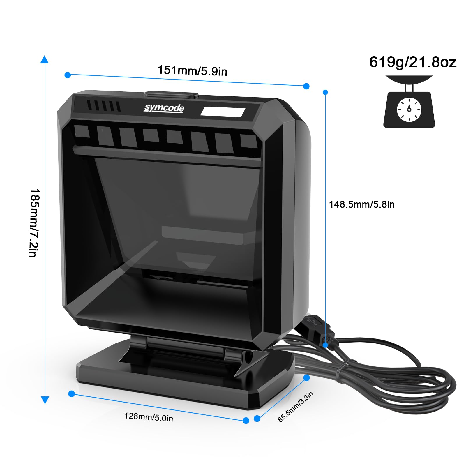 Symcode Automatic Omnidirectional Desktop 2D QR Barcode Scanner, Hands-Free USB Wired Barcode Reader, 1D 2D Bar Code Image Sensing for Warehouse, Supermarket, Retail Store, Bookstore