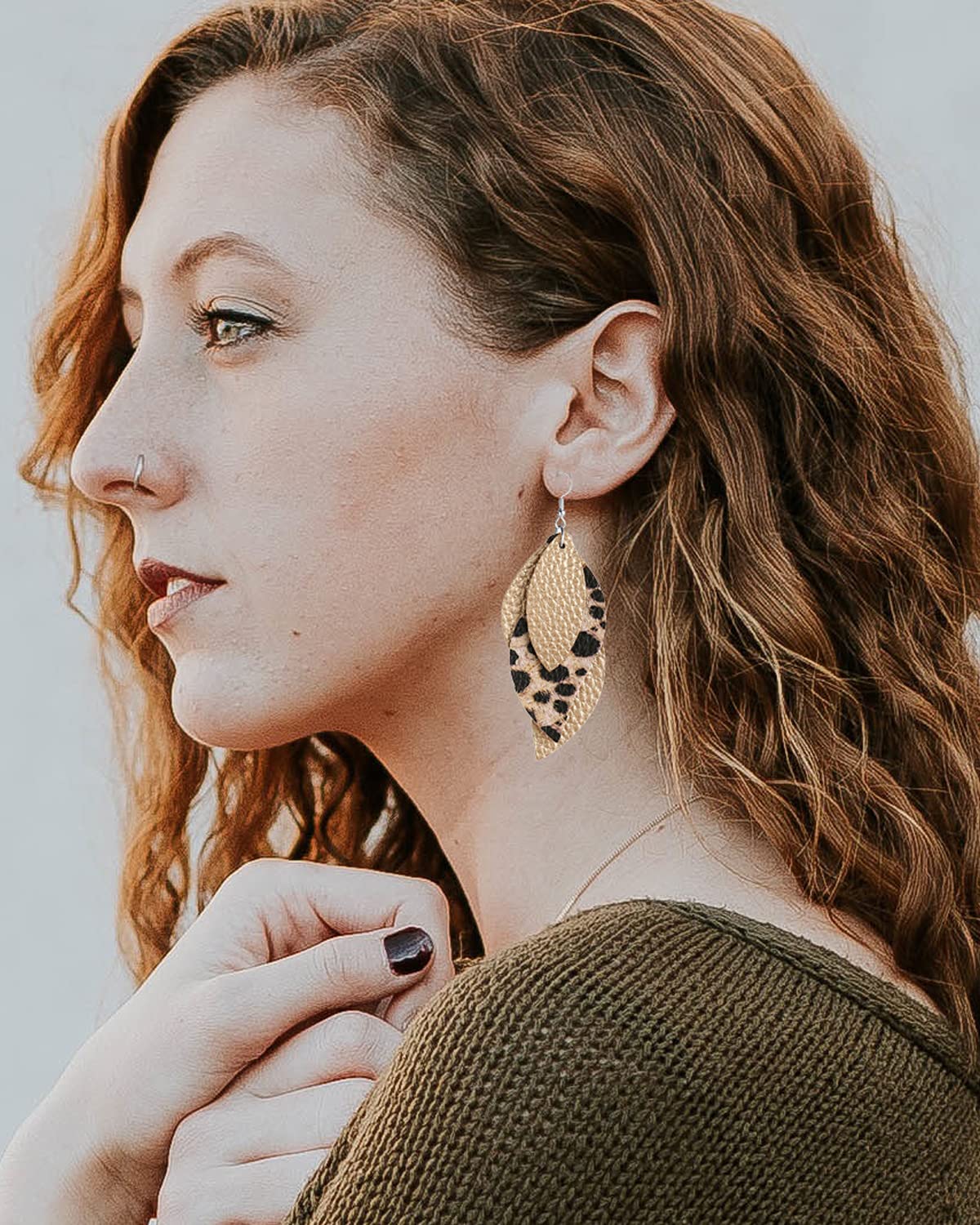 Leopard Earrings for Women Layered Leopard Leather Earrings Petal Lightweight Handmade Leopard Print Dangle Earrings Set 12Pairs