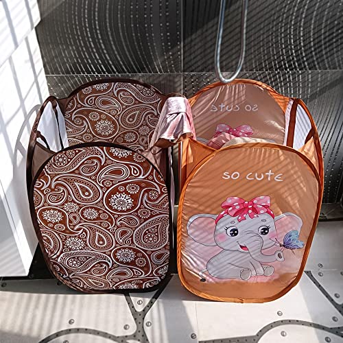 WEI LONG Mesh Popup Hamper-Foldable Lightweight Basket for Washing-Durable Clothing Storage for Kids Room,Students College Dorm,Home,Travel & Camping-Pop-up Clothes Hamper (Pink Rabbit)
