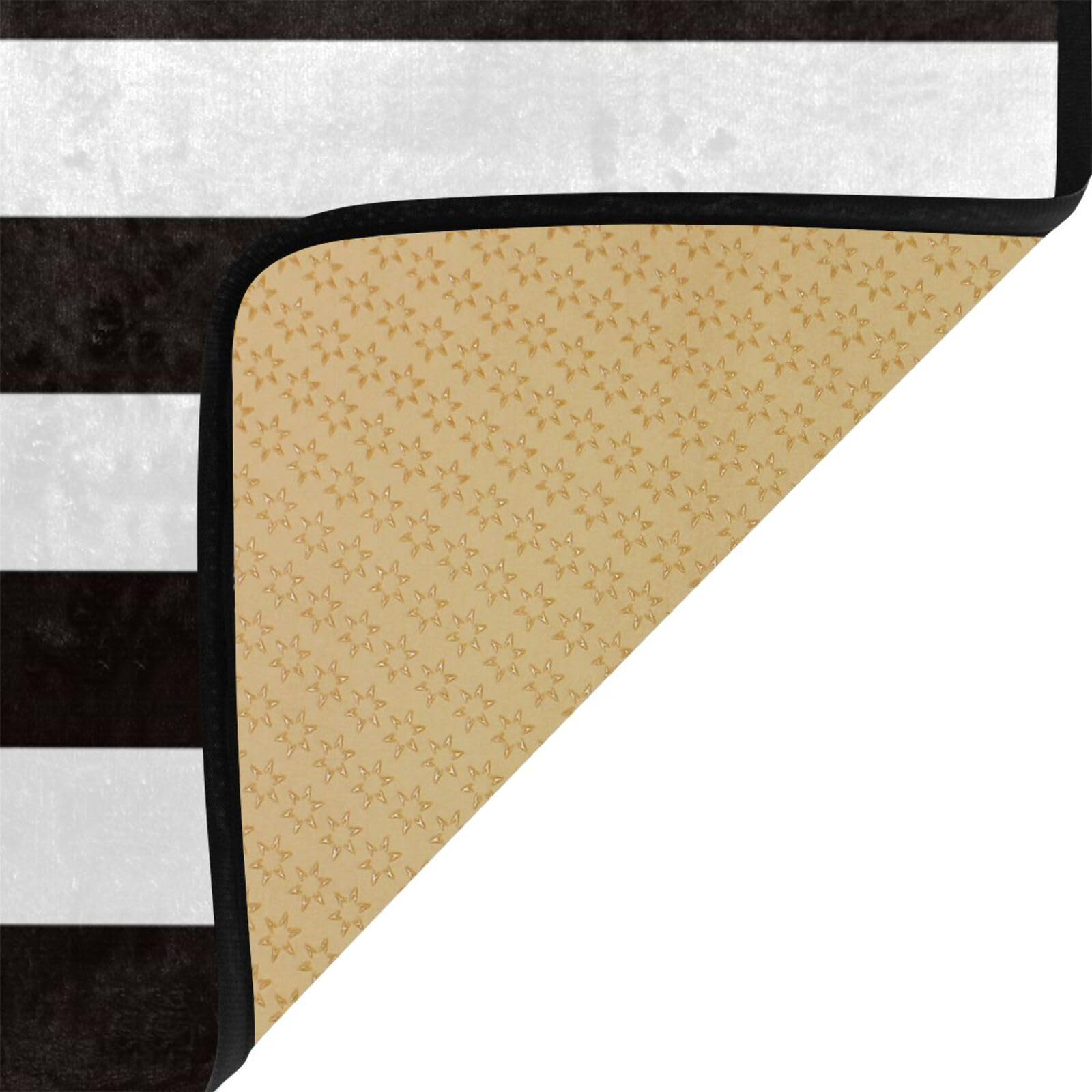 Kitchen Floor Mat White Black Stripe Non-Slip Kitchen Rug Comfort Rug for Floor, Office, Sink, Laundry 39 x 20 Inch