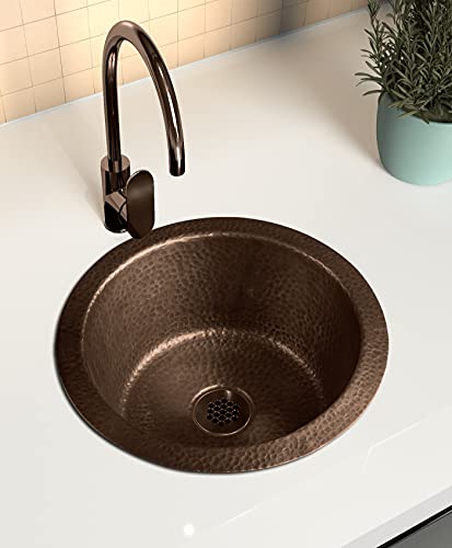 Monarch Abode 17096 Pure Copper Hand Hammered Essex Dual Mount Bar Prep Sink (12 inches)