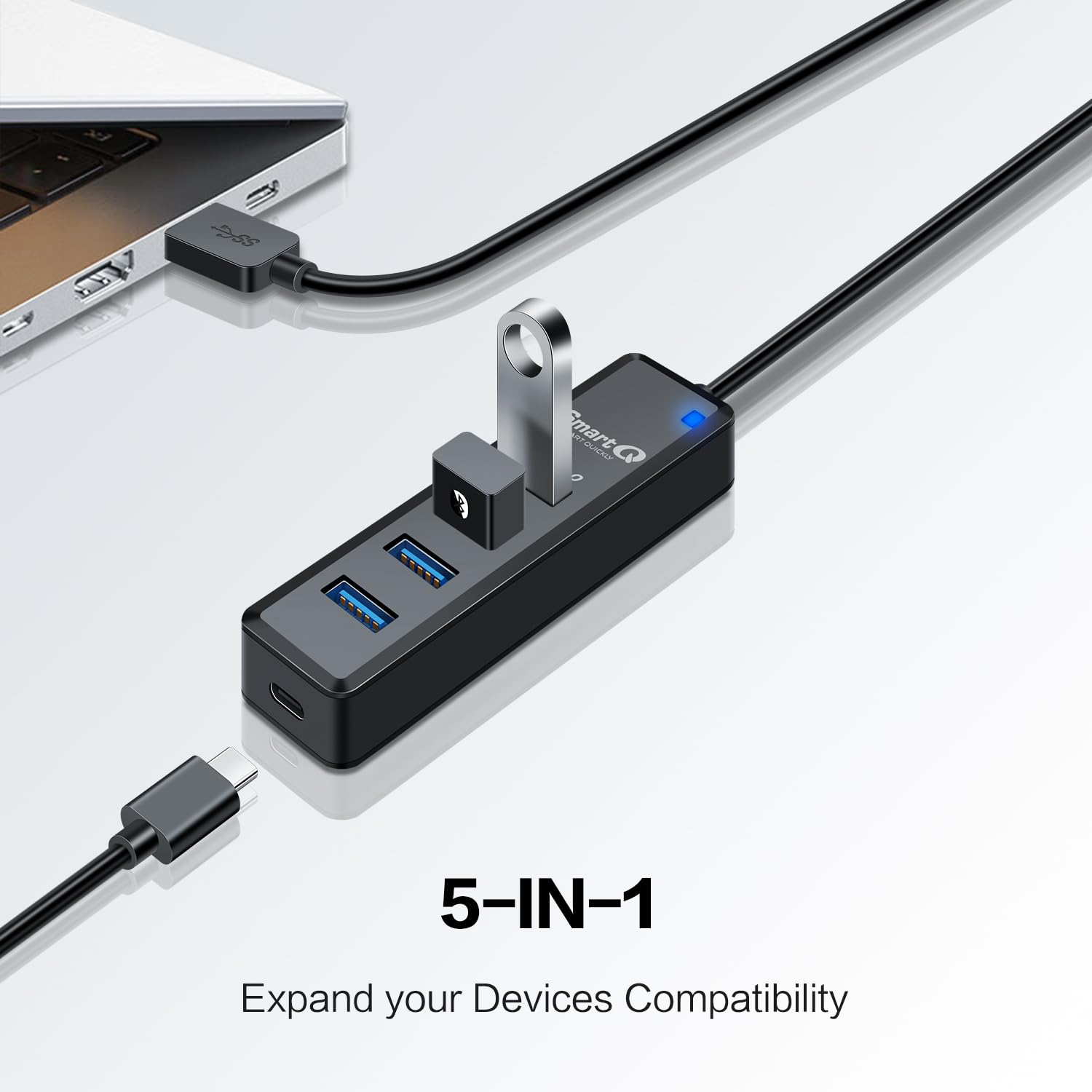 SmartQ 4-Port USB 3.0 Hub with 3-Foot Extension Cable, Compatible with Laptops, Windows PCs, Mac, Printers, External Hard Drives...…