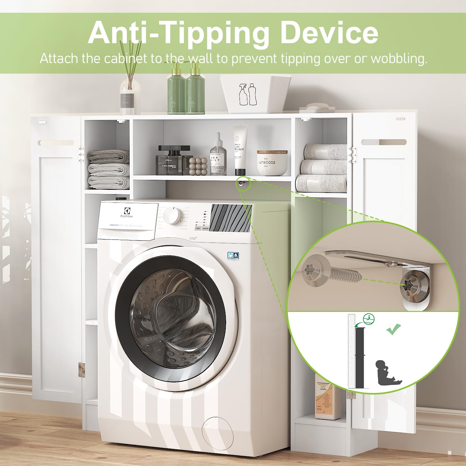 Short Over the Toilet Storage Cabinet β Freestanding Bathroom Space Saver with Adjustable Shelves, Toilet Paper Holder & Anti-Tip Design - Bathroom Organizer for Extra Storage, for Renters, Families