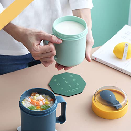 SUNSHNO Soup Mug with Lid and Scoop,18 Ounce Microwave Soup Mugs Food Flasks Oven Milk Cup Food Jar Container for Breakfast Soups, Noodles, Hot Cereal and More (Green)