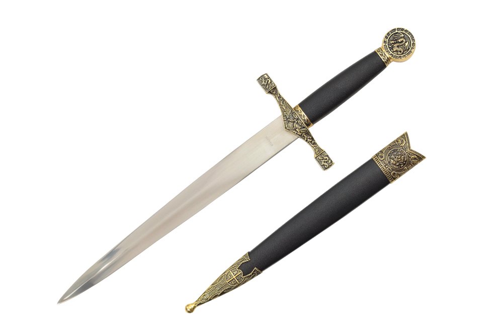 Wuu Jau Co H-5933-GD Excalibur Medieval Dagger with Dragon Engraved Pommel, 15.5"