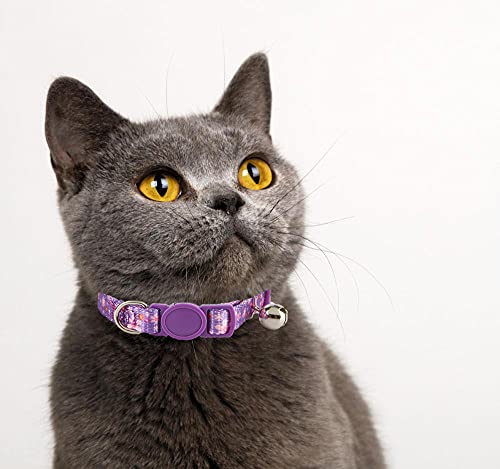 YUDOTE Breakaway Cat Collar with Bell, 2 Pack of Adjustable Floral Cat Collars Cute Safety Purple Pink Kitty Strawberry Collar