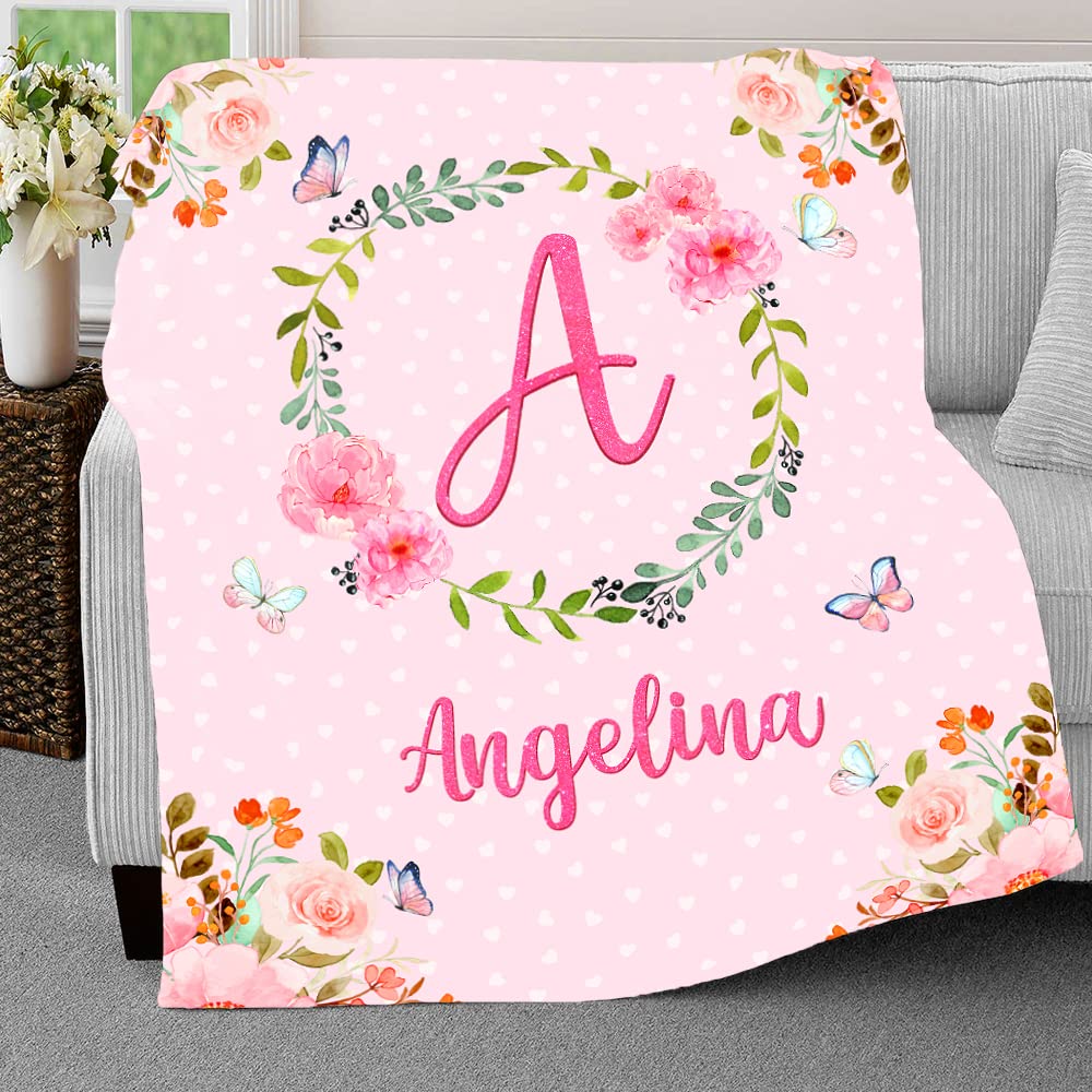 SANDJEST Personalized Baby Blanket Custom Name Monogram Fleece Throw Blanket Customized Gift for Baby New Mom Newborn Shower