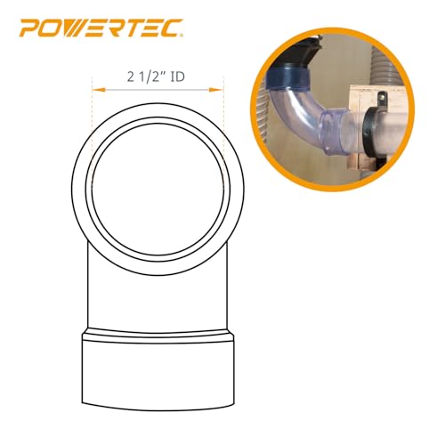 POWERTEC 70259 2-1/2" Dust Collection Fittings Network w/Reducer, Blast Gates, Pipes, 90-Degree Elbow Connector, Y-fittings, Mounting Brackets