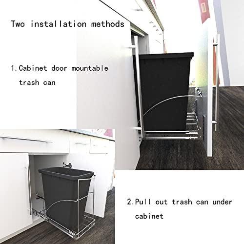 Tanamu Pull Out Trash Can Under Cabinet, 10 Gallon Pull-Out Under Mount Kitchen Waste Container Trash Cans, under sink trash can, Ball-Bearing Slider, Door Mounting Kit, Silver(Trash Can Not Included)
