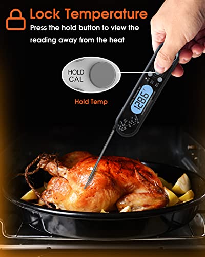 Meat Thermometer,Instant Read Meat Thermometer for Cooking, Fast & Precise Digital Food Thermometer with Backlight, Magnet, Calibration, and Foldable Probe for Deep Fry, BBQ, Grill, and Roast Turkey.