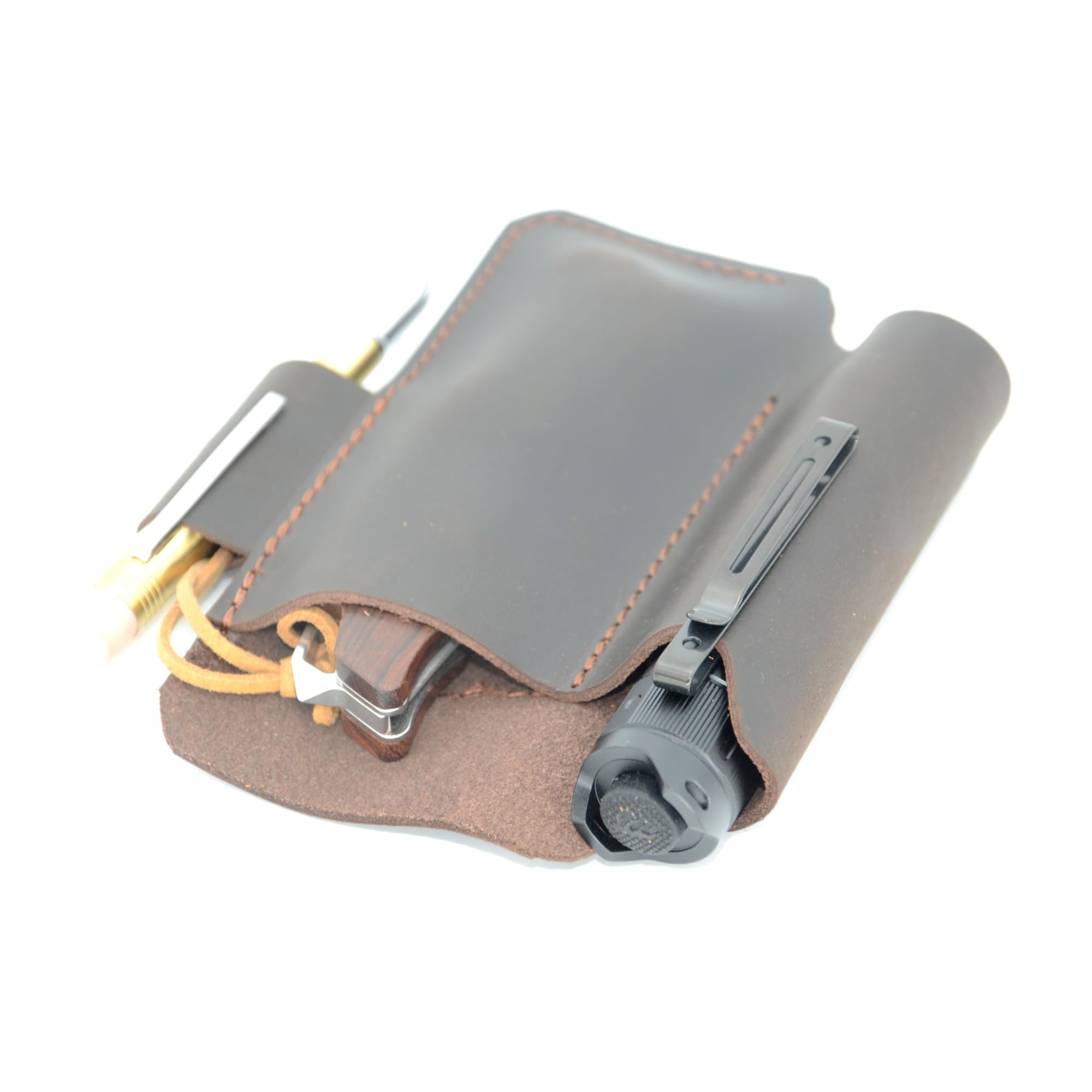 YIYUS Genuine Leather Multitool Belt Sheath Organizer, Leather EDC Belt Pouch for Men, Belt Holder Mini Leather Pocket, Flashlight Holder, Pen Holder, Sheath Holster Darkbrown