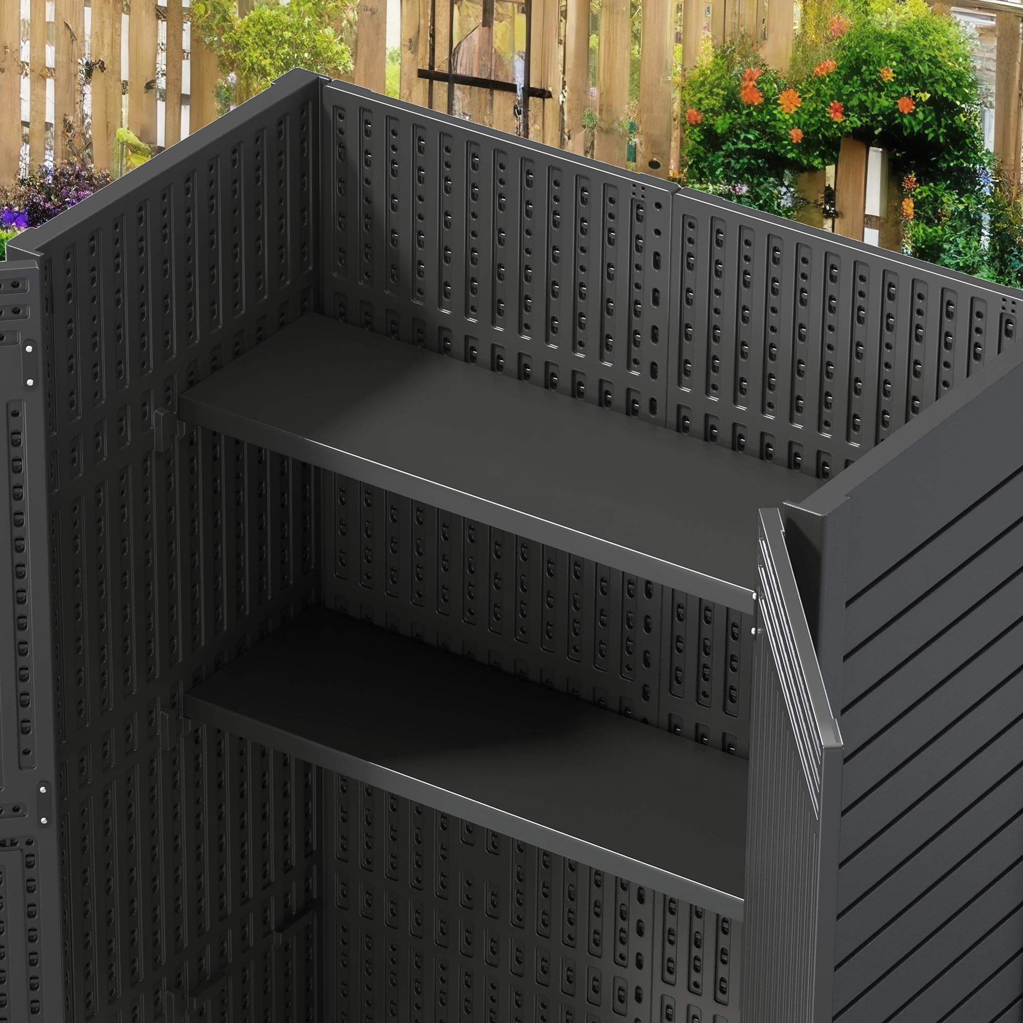 YITAHOME Metal Storage Shed Shelves for 59 cuft Vertical Outdoor Storage Shed,2PCS Space-Saving Waterproof Shelf with 8 Screws for Outdoor Storage Sheds, 51 inx13.8 in, Easy Assembly, 22 lbs, Black
