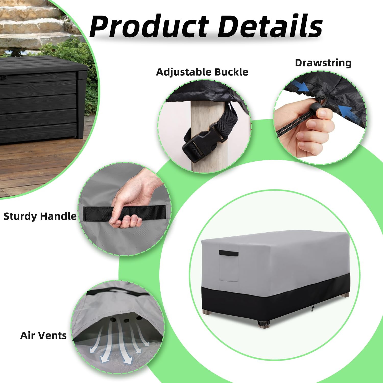 Zenicham Deck Box Cover, Waterproof 600D Rectangular Patio Furniture Cover for Outdoor Storage, Deck Rectangular Table Cover for Keter, Suncast, 44"L x 28"W x 24"H, Grey/Black