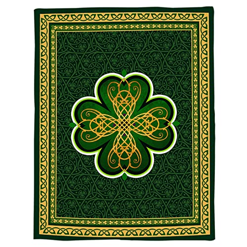 St.Patrick's Day Blanket Flannel Fleece Throw,Four-Leaf Clover Texture Light Weight Soft Cozy Warm Bedroom Throw Blankets 39x49 Inch