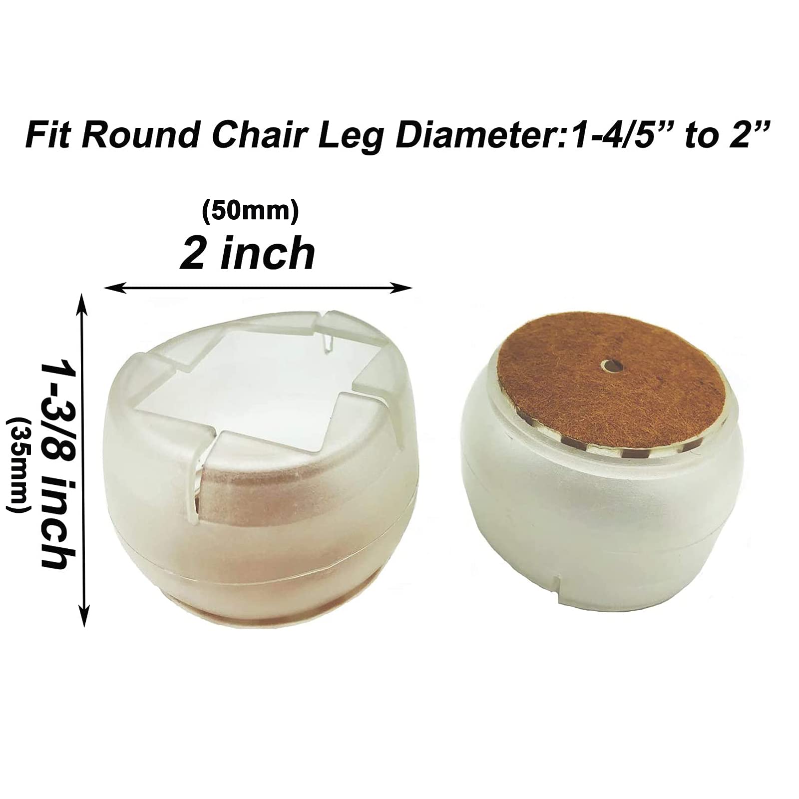 Maydahui 16PCS Round Chair Leg Floor Protectors Furniture Silicon Table Feet Covers Prevents Scratches Glides Caps Cups Fit 1-4/5 to 2 Inch (45-50mm)