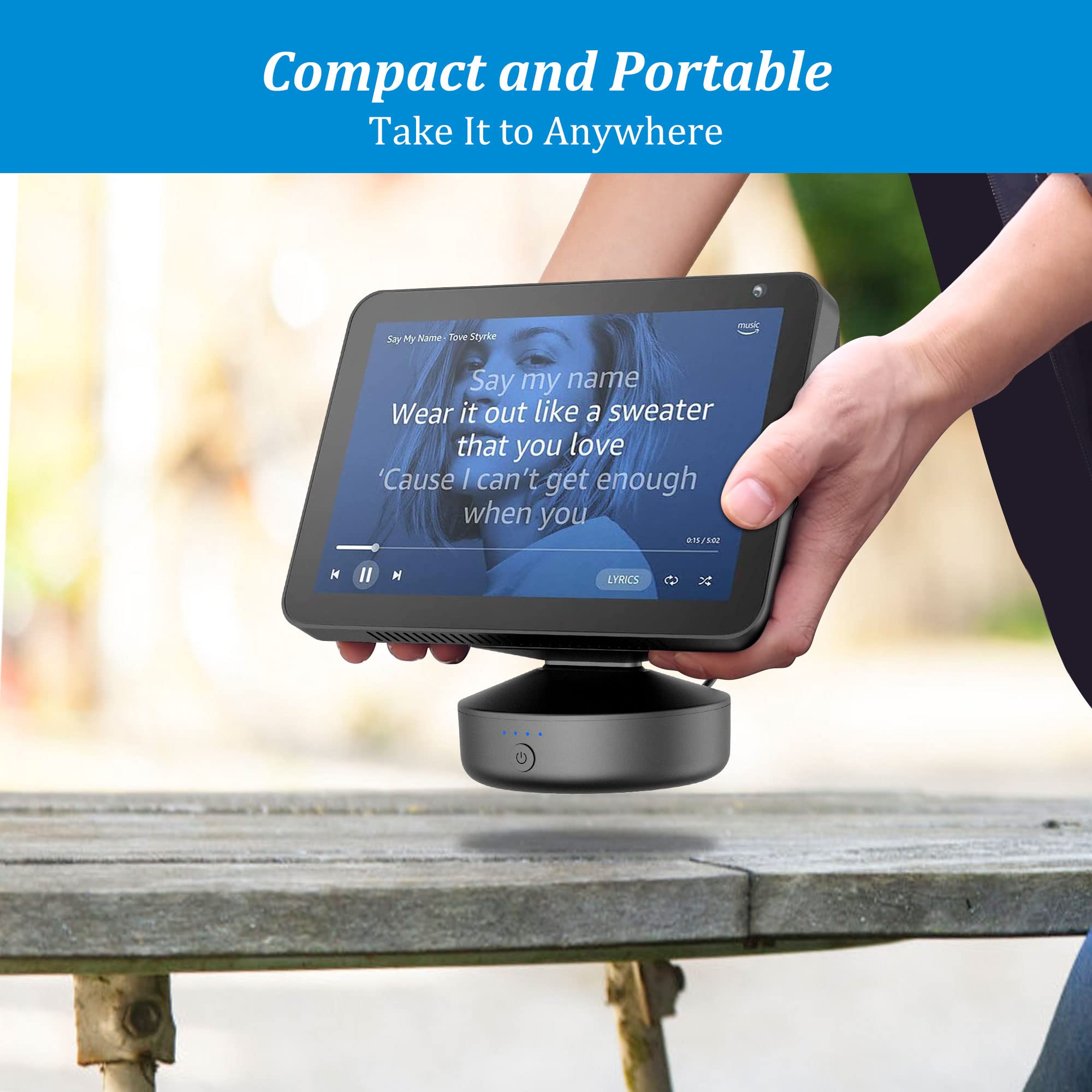 PlusAcc Battery Base for Echo Show 8 (1st Gen & 2nd Gen) - 10000 mAh Portable Battery Charger Stand for Alexa Echo Show 8 (1st & 2nd Gen), Tilt Function (Black)