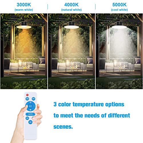 NIORSUN Solar Lights Outdoor, LED Solar Pendant Light 3000K|4000K|5000K| Dimmable Lighting with Remote Control, 16.4ft Cable IP66 Waterproof for Patio, Garage, Camp, Chicken Coop, Shed Barn