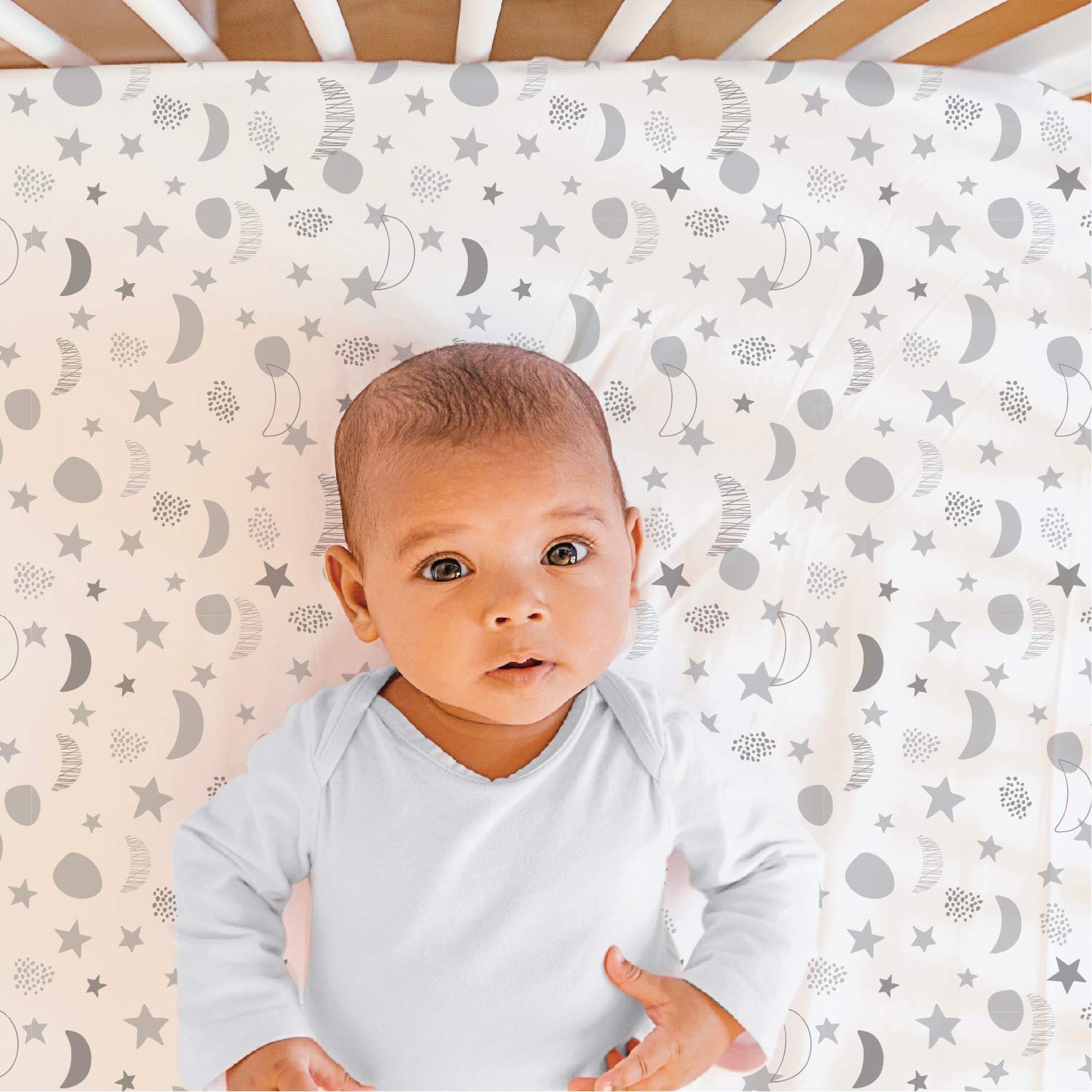 The Peanutshell Celestial Stars and Elephant Fitted Crib Sheets | Unisex 8 Pack | Grey, Green, White