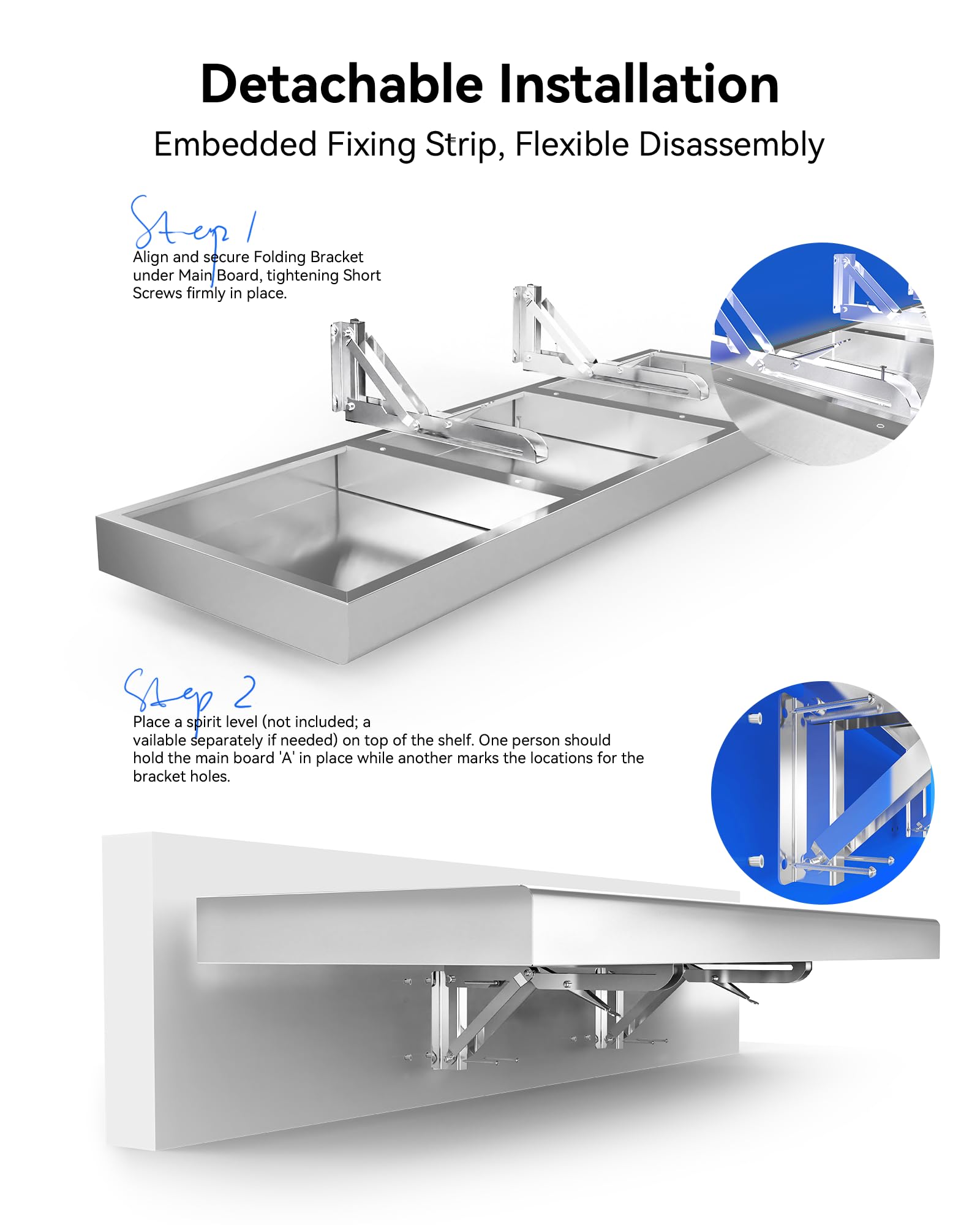 ZeroPone Stainless Steel Wall Shelf 8.6 x 16 Inches 50 lbs Load Heavy,Commercial Heavy-Duty Floating Shelf with Backsplash, Silicone Mat. for Restaurant, Kitchen, Home, Hotel, Laundry Room (2-Pack).