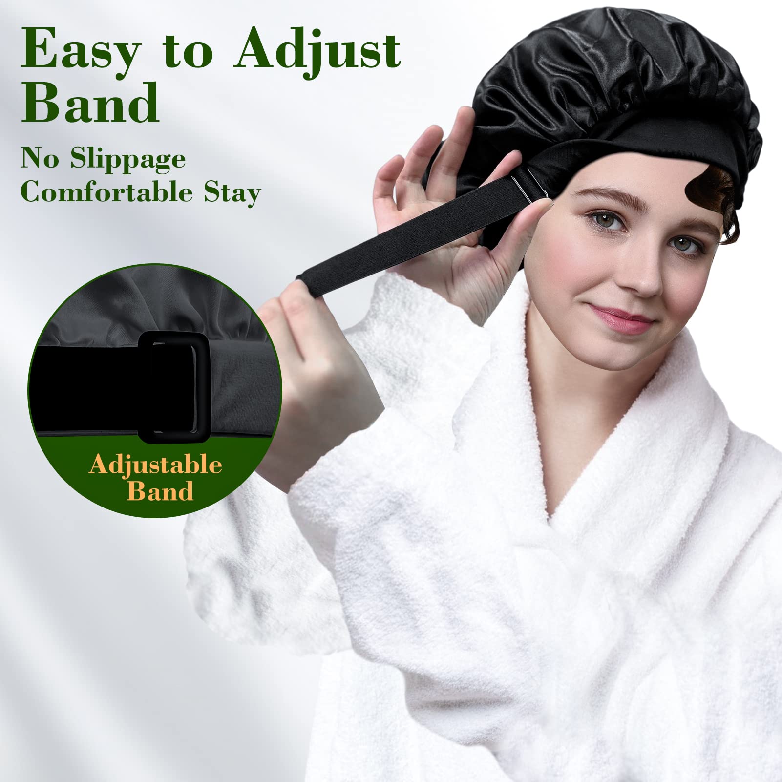 Satin Bonnet Silk Bonnet for Sleeping Silk Sleep Cap Hair Bonnet for Sleeping Bonnets for Women Curly Natural Braid Hair Bonnet for Men Adjustable Wide Band Double Layer(Black)