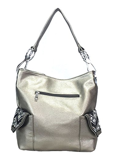 ZZFAB Chevron Handbag Zigzag Sparkle Purse with Side Pockets Pewter