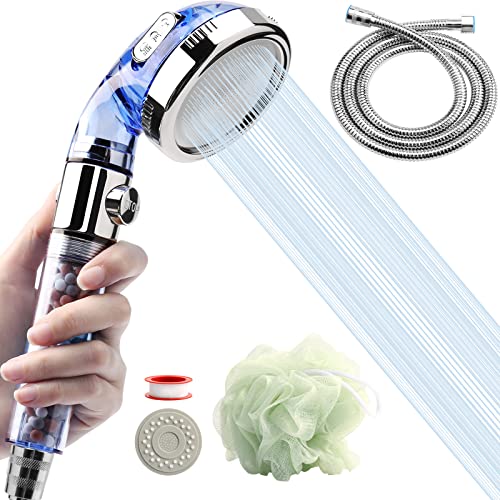 Shower Head with Hose, HBESTIE Filtration Hand Shower, Jetting Filter Shower Sprayer, High Pressure 3 Modes, Purifying Filtration Mineral Stone Beads, Water Saving Handheld Supercharged Showerhead