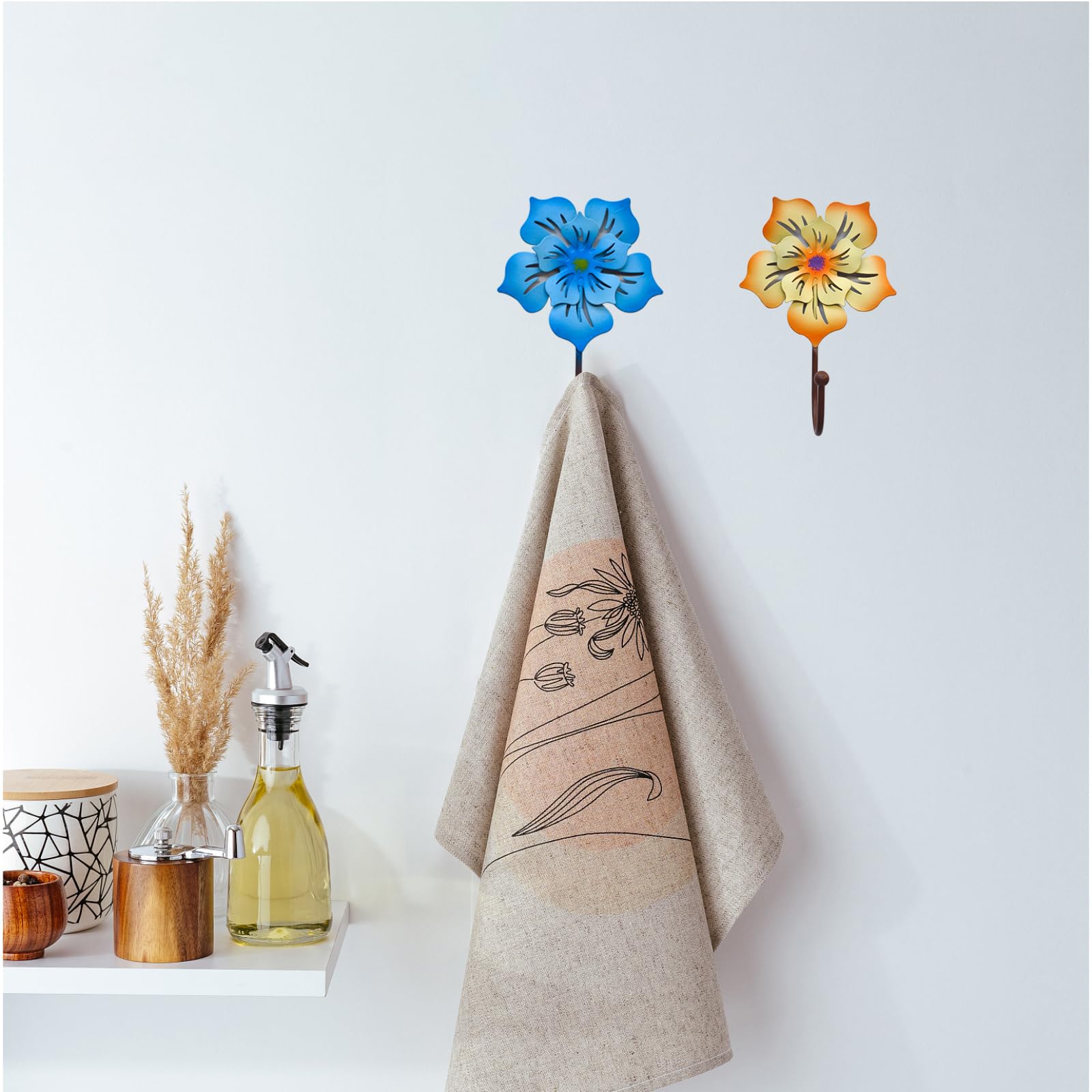 Snnshun Decorative wall mounted flower hooks,flower shaped decorative wall hooks coat racks,Decorative metal wall hooks for home and garden,for hanging coats, towels, keys, bags, hats (3 pcs)