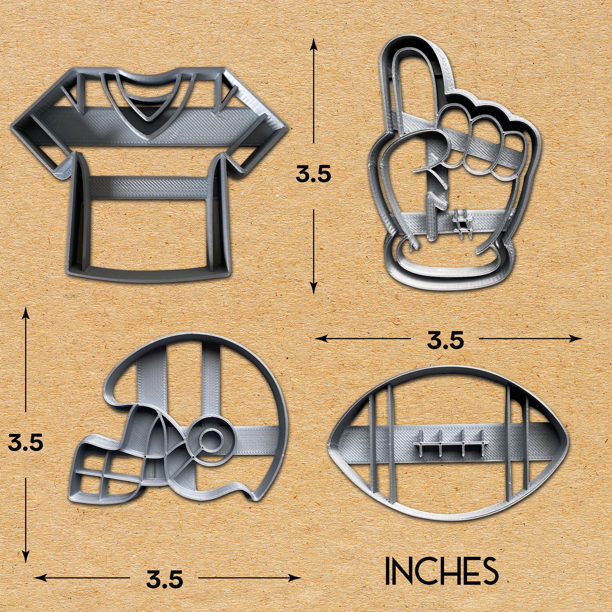 Moose Goods Football Cookie Cutter Set of 4 - Sports Cookie Cutters Shapes, Food Safe Plastic - Themed Football Cookie Cutters for Birthday Football Cookies - Football, Helmet, Jersey & Foam Finger